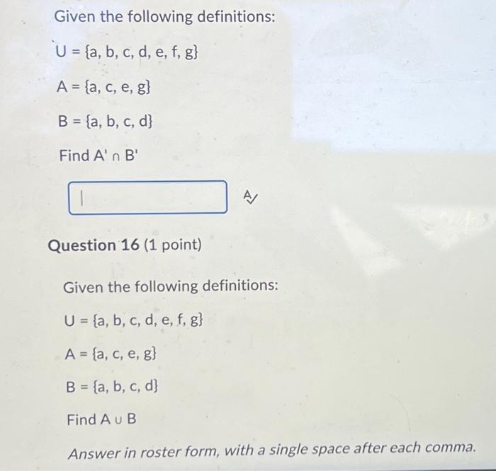 Solved Given the following definitions: | Chegg.com