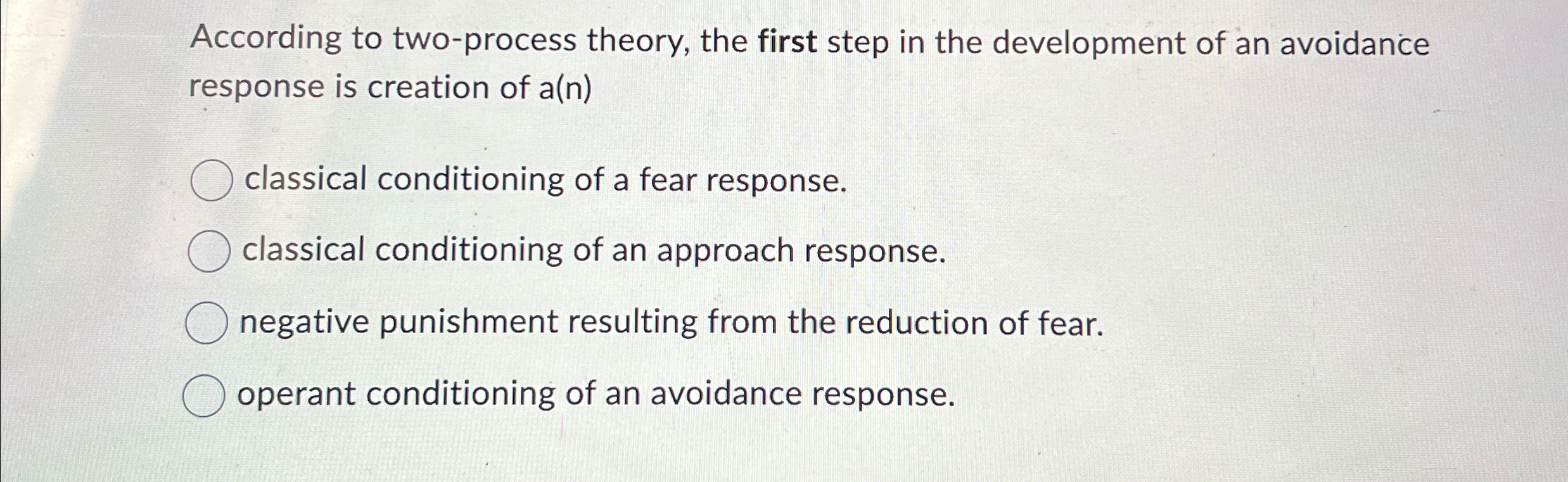 Solved According to two-process theory, the first step in | Chegg.com