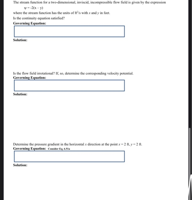 Solved The stream function for a two-dimensional, inviscid, | Chegg.com