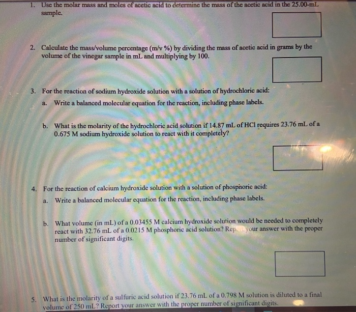 Solved 1. Use the molar mass and moles of acetic acid to | Chegg.com