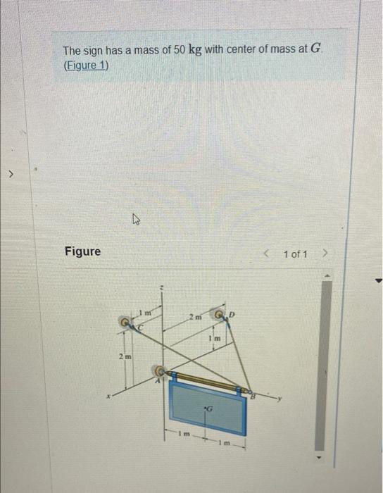 Solved The sign has a mass of 50 kg with center of mass at G | Chegg.com