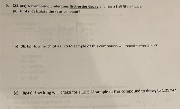 Solved 9. (22 pts) A compound undergoes first-order decay | Chegg.com
