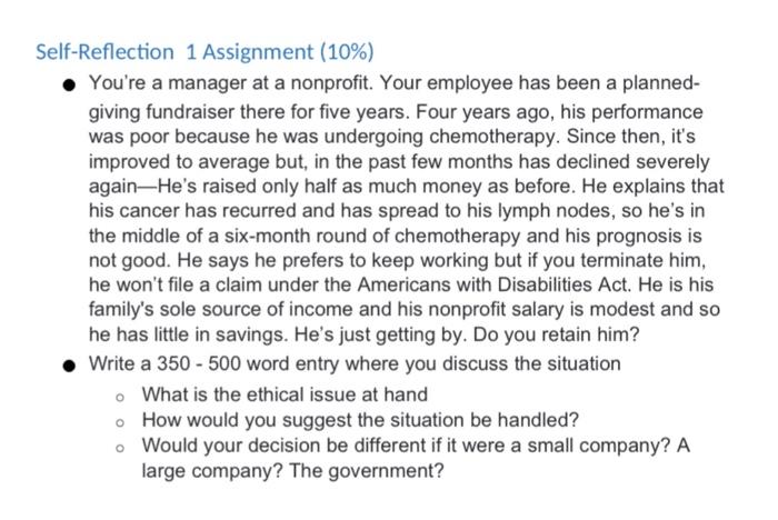 Solved Self-Reflection 1 Assignment (10%) . You're a manager | Chegg.com