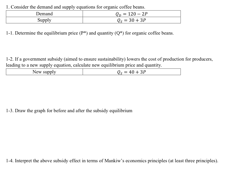 Solved Consider the demand and supply equations for organic | Chegg.com