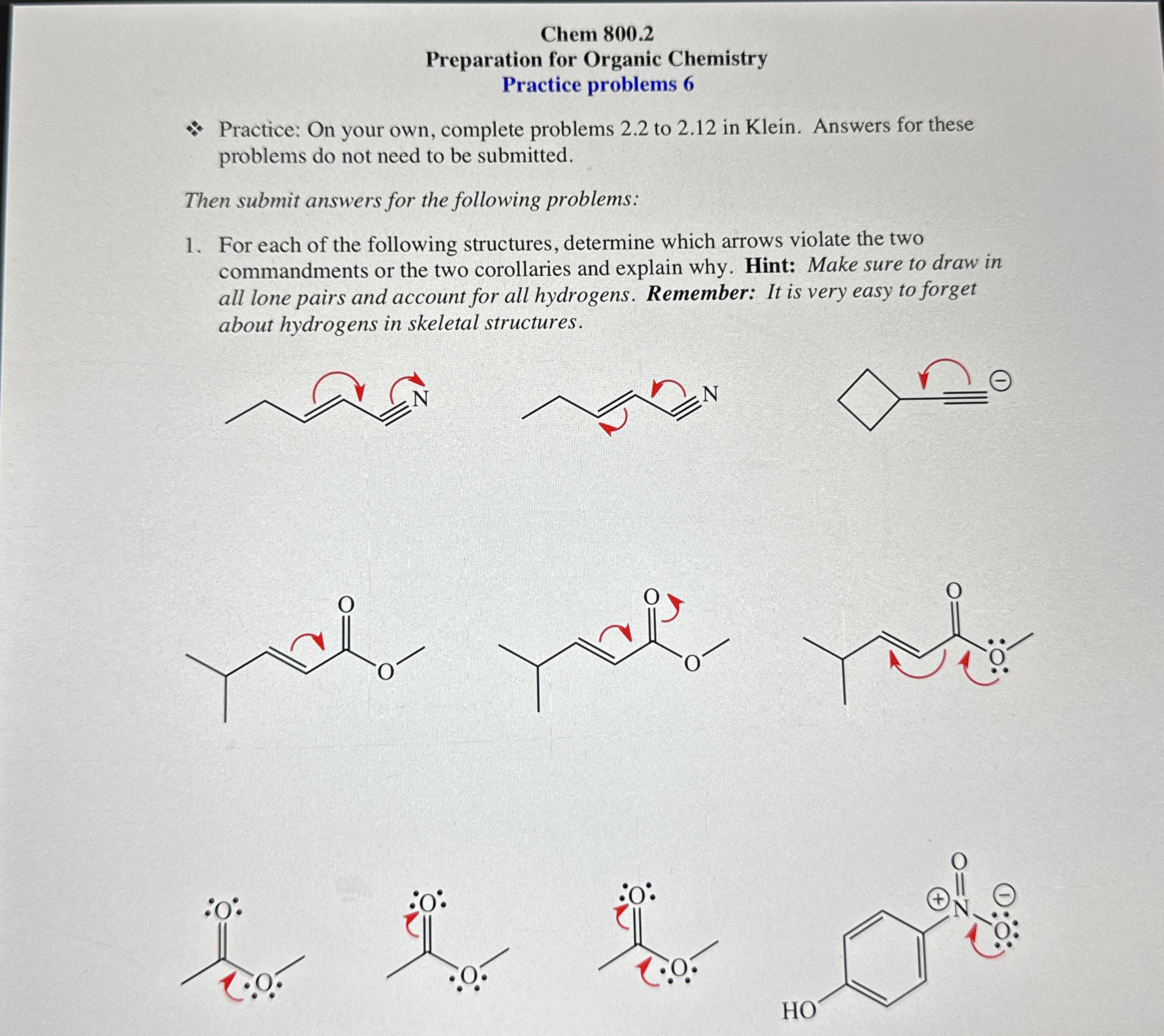 Chem 800.2Preparation for Organic ChemistryPractice | Chegg.com