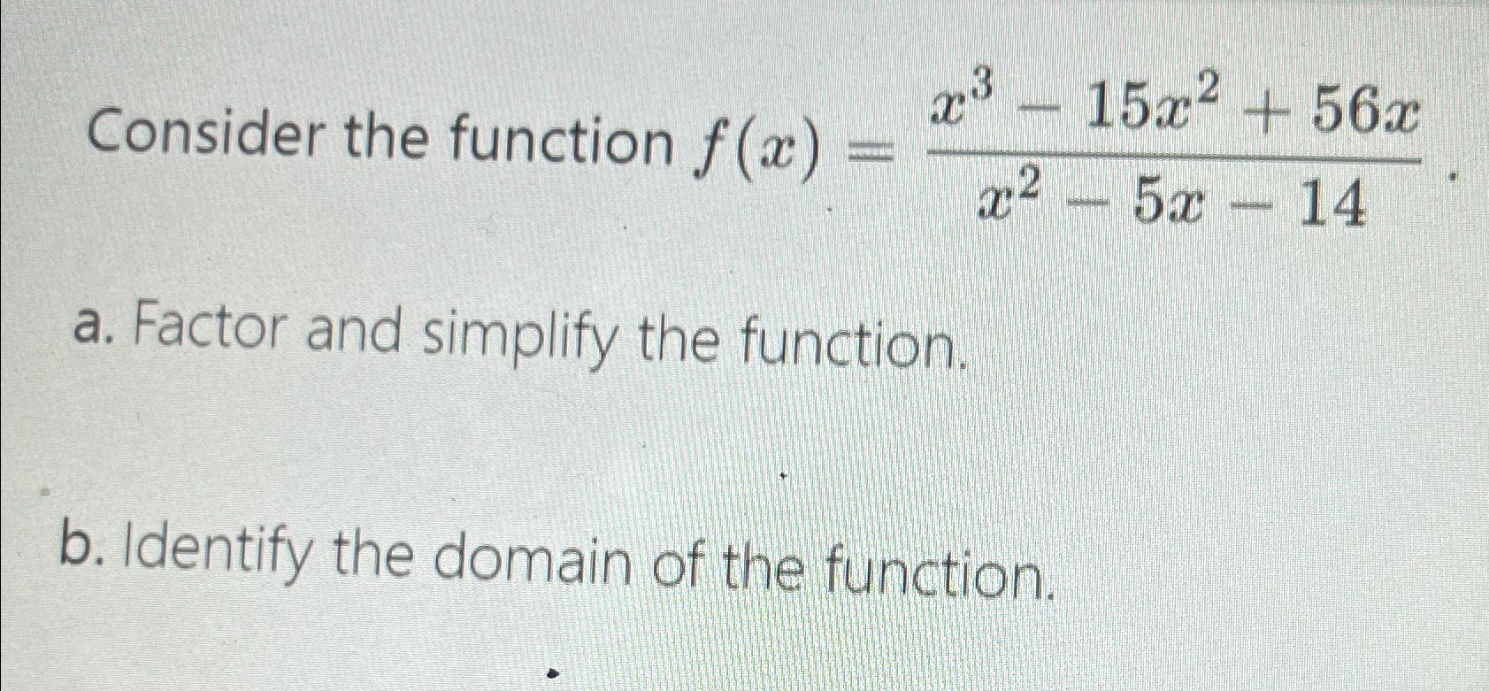 Solved Consider the function f(x)=x3-15x2+56xx2-5x-14a. | Chegg.com