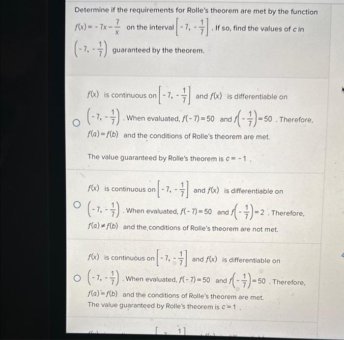 Solved Determine if the requirements for Rolle's theorem are | Chegg.com