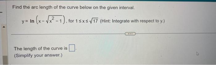 Solved Find the arc length of the curve below on the given | Chegg.com