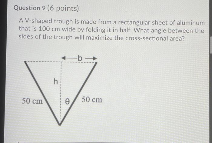 Solved Question 9 (6 points) A V-shaped trough is made from | Chegg.com