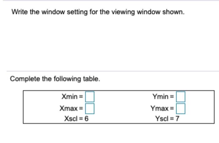 Solved Write the window setting for the viewing window | Chegg.com