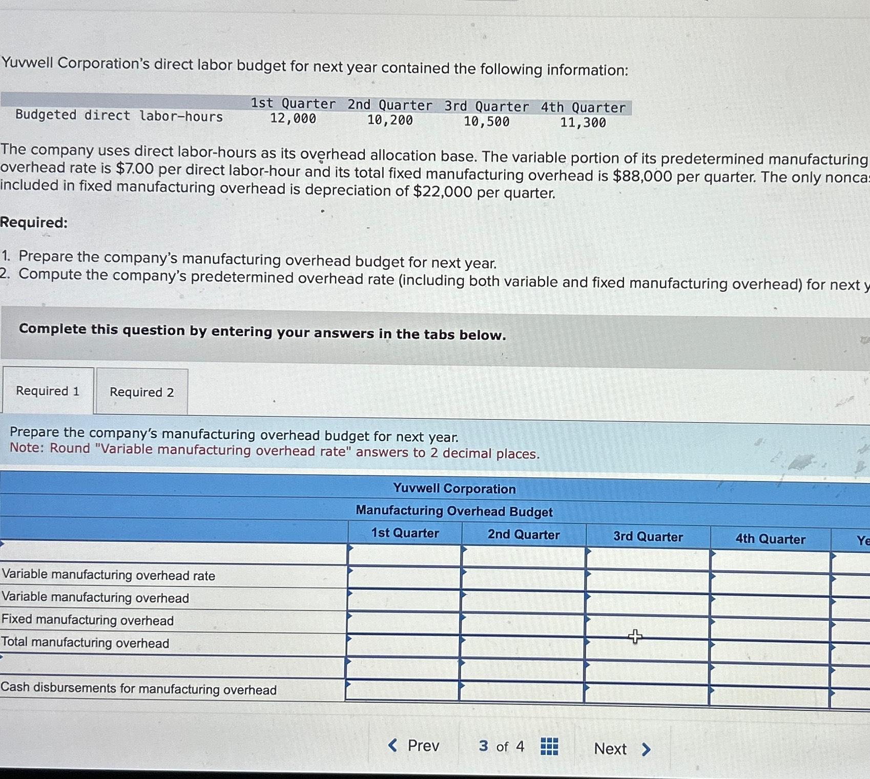Solved Yuvwell Corporation's direct labor budget for next | Chegg.com