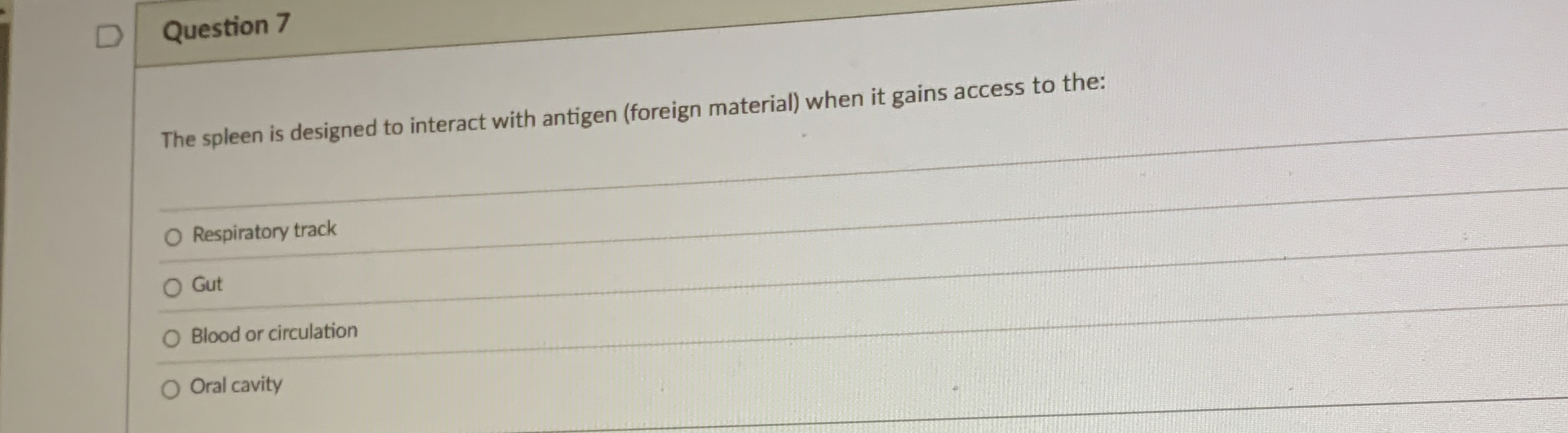 Solved Question 7The spleen is designed to interact with | Chegg.com