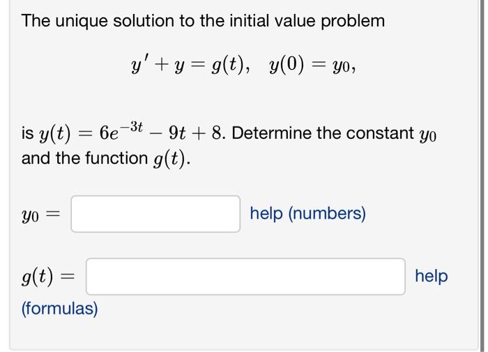 Solved The unique solution to the initial value problem y' + | Chegg.com