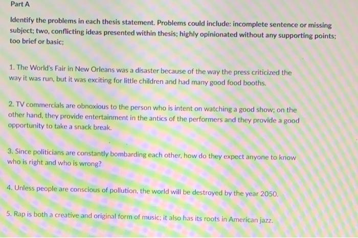 Solved Part A Identify the problems in each thesis | Chegg.com