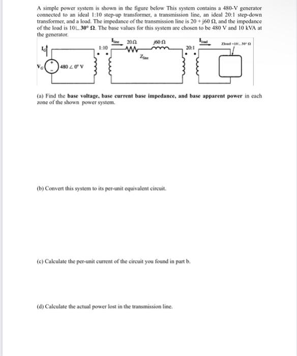 Solved A simple power system is shown in the figure below | Chegg.com