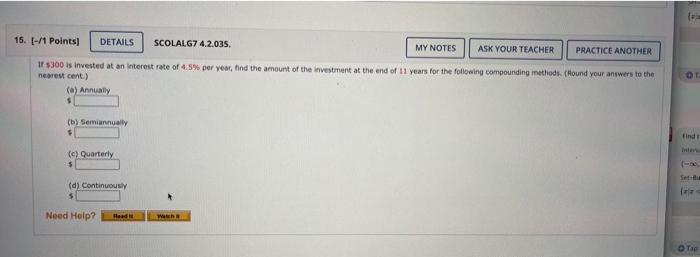 Solved (2 15. (-/1 Points DETAILS SCOLALG7 4.2.035. MY NOTES | Chegg.com