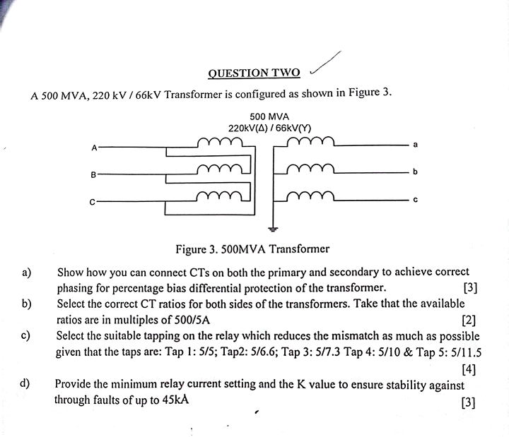 Solved A 500mva 220kv 66kv Transformer Is Configured As