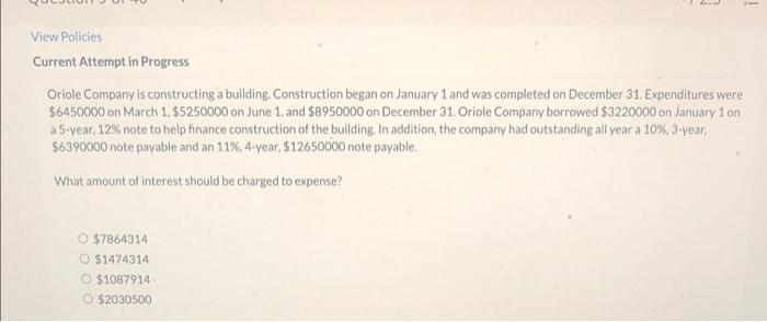 Solved View Policies Current Attempt in Progress Oriole | Chegg.com