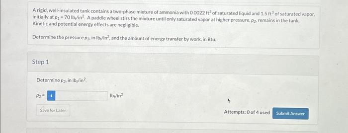 Solved A rigid, well-insulated tank contains a two-phase | Chegg.com