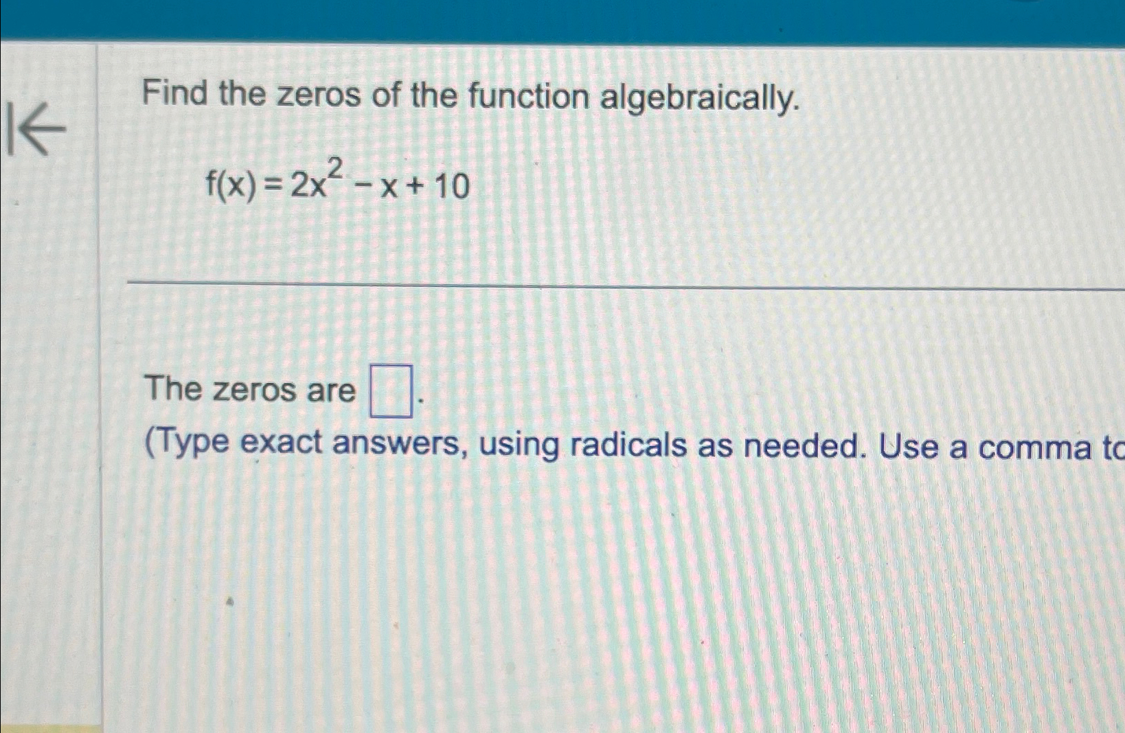 Solved Find the zeros of the function | Chegg.com