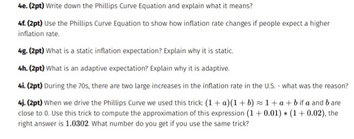 Solved 4e. (2pt) Write down the Phillips Curve Equation and | Chegg.com