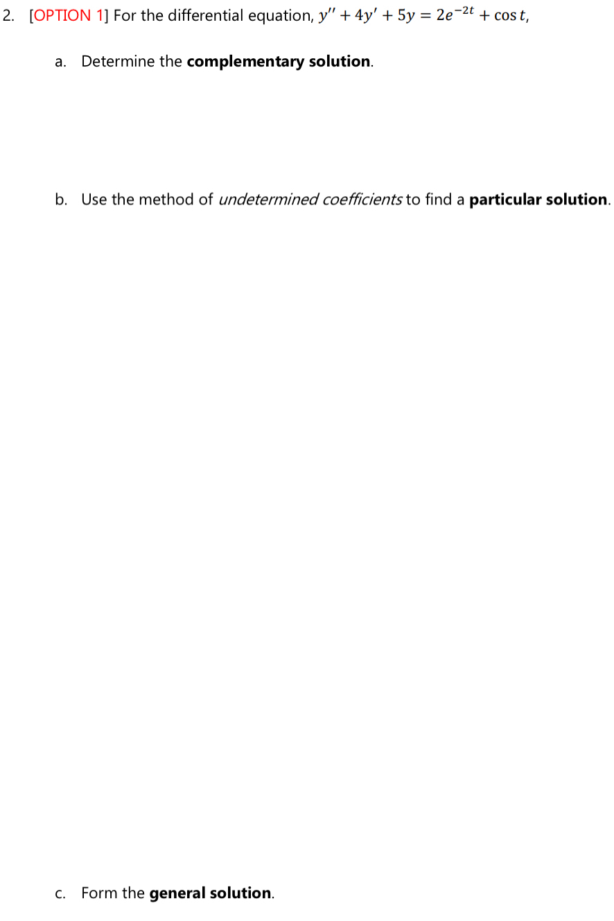 Solved [OPTION 1] ﻿For the differential equation, | Chegg.com