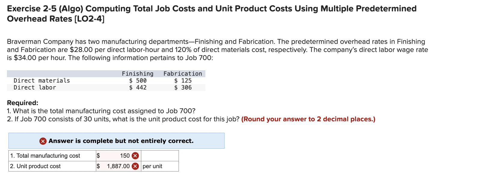 Exercise 2-5 (Algo) ﻿Computing Total Job Costs and | Chegg.com