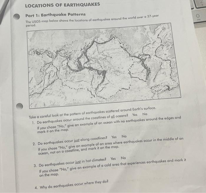 [Solved]: Part 1: Earthquake Patterns The USGS map below sh