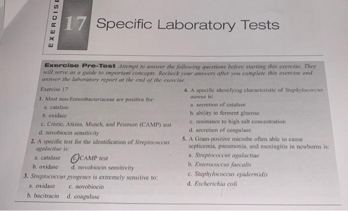 Solved EXERCISE 17 Specific Laboratory Tests Exercise | Chegg.com