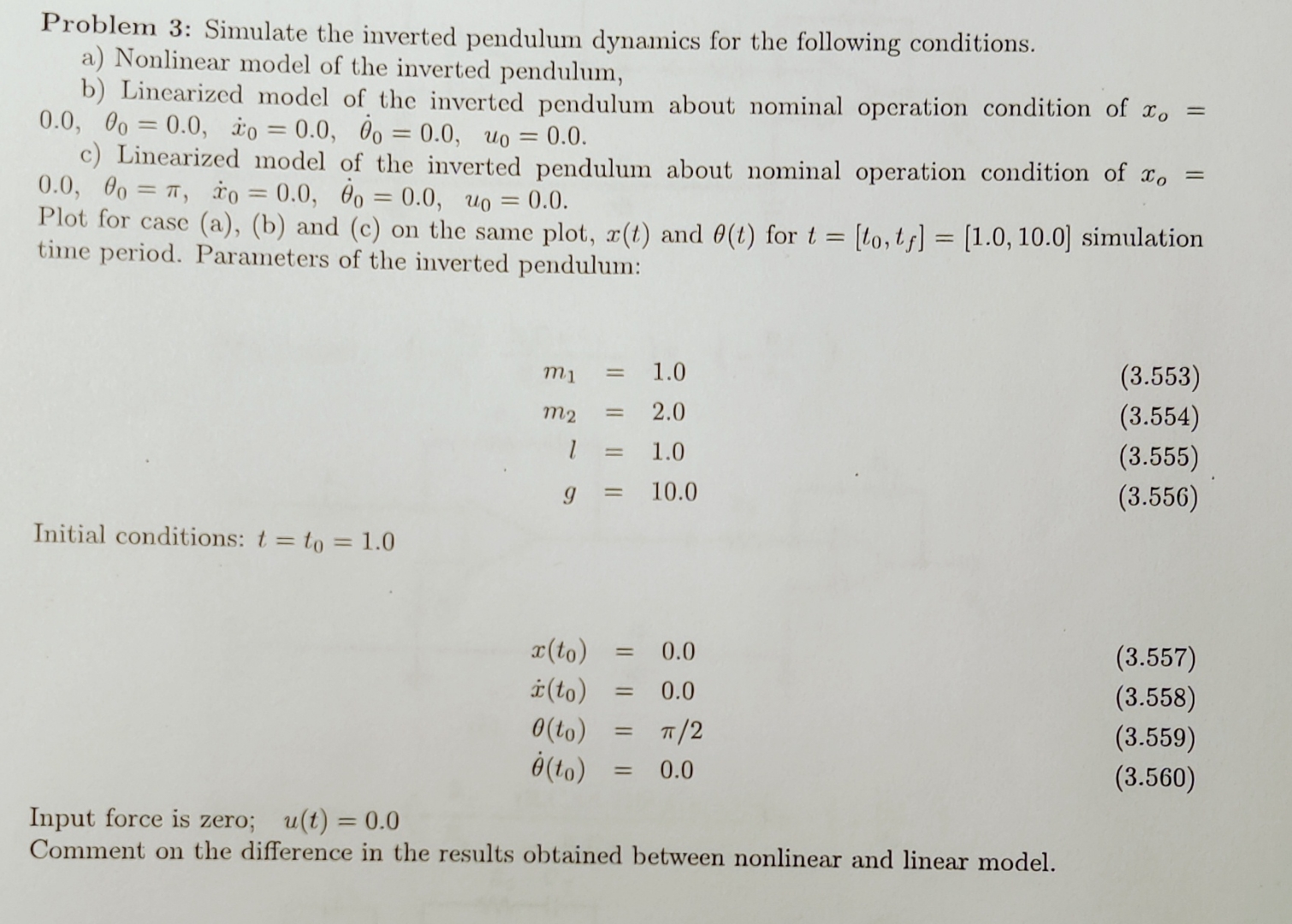 Problem 3 Simulate The Inverted Pendulum Dynamics