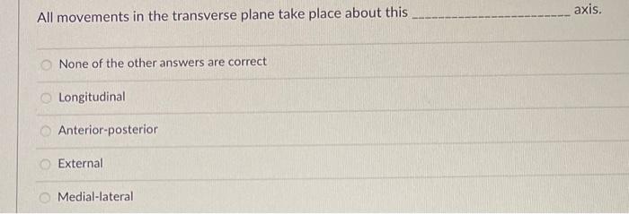 Solved All movements in the transverse plane take place | Chegg.com