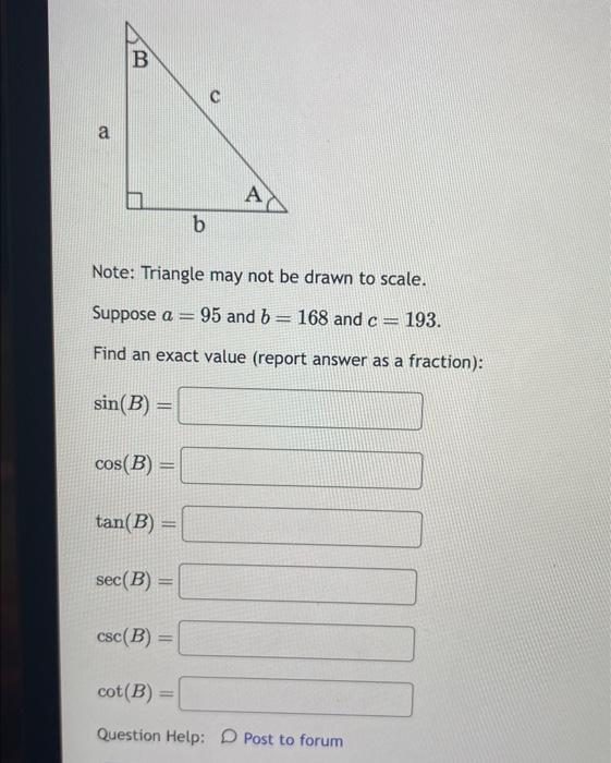 Solved a=95 and b=168 and c=193 | Chegg.com