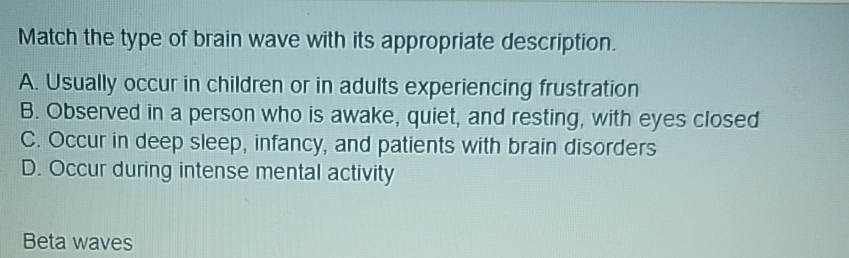 Solved Match the type of brain wave with its appropriate | Chegg.com