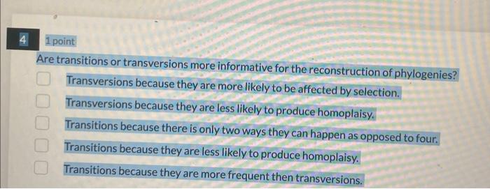 Solved Are transitions or transversions more informative for | Chegg.com