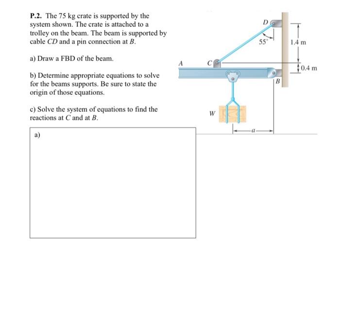 Solved P.2. The 75 kg crate is supported by the system | Chegg.com