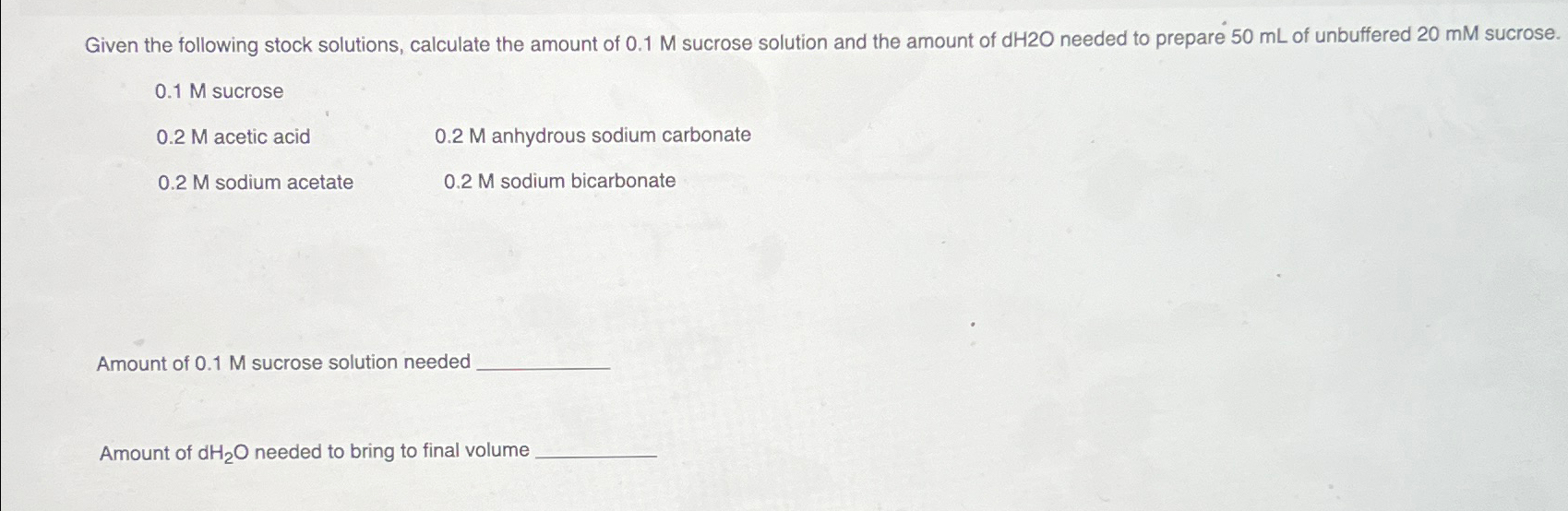 Solved Given the following stock solutions, calculate the | Chegg.com