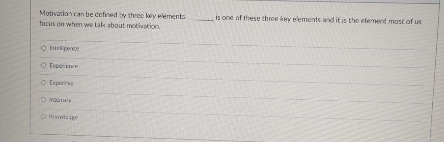 Solved Motivation can be defined by three key elements. | Chegg.com
