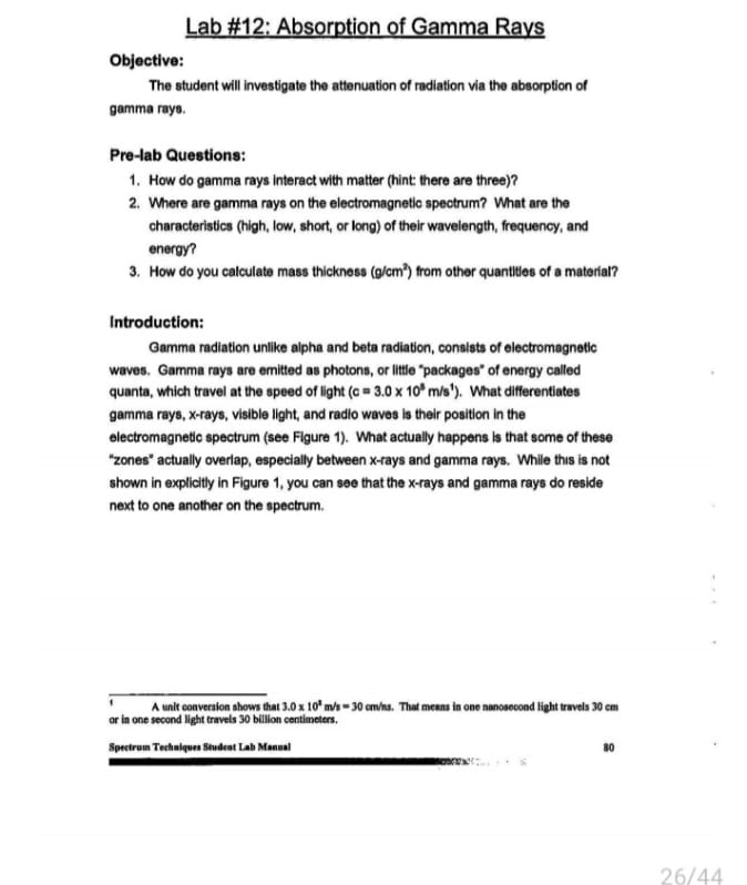 Solved Lab #12: Absorption of Gamma RaysObjective:The | Chegg.com