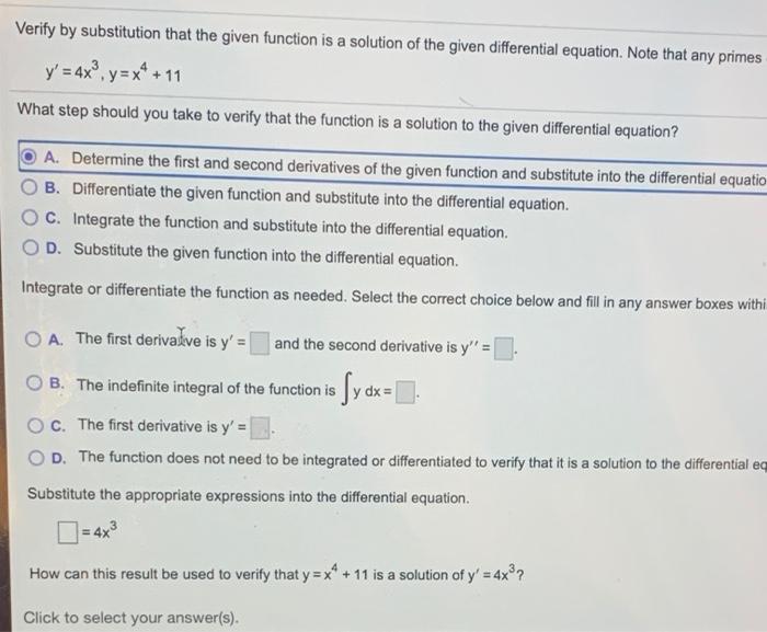 Solved Verify by substitution that the given function is a | Chegg.com
