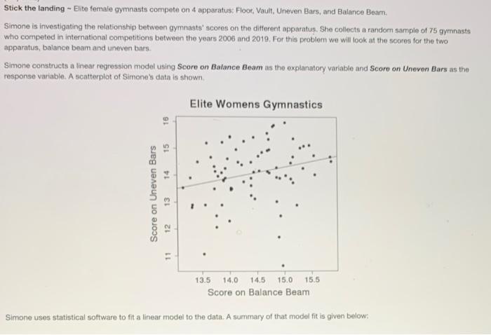 Solved Stick the landing - Elite female gymnasts compete on | Chegg.com