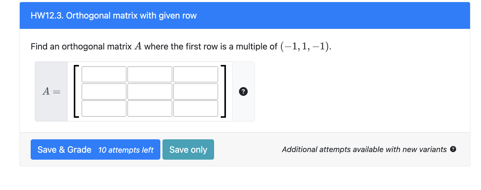 Solved Linear Algebra Find an orthogonal matrix A where the | Chegg.com