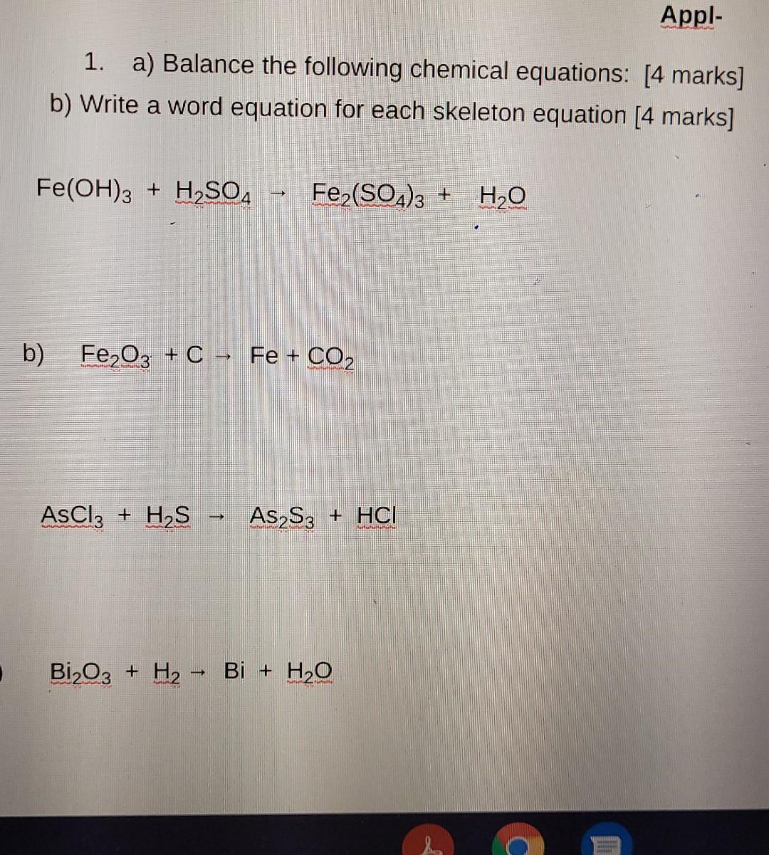 Solved Appl- 1. a) Balance the following chemical equations: | Chegg.com