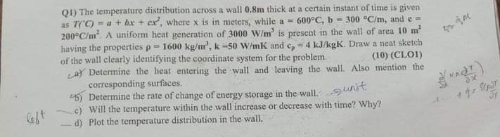Solved Q1 the Temperature Distribution Across A Wall 0 8