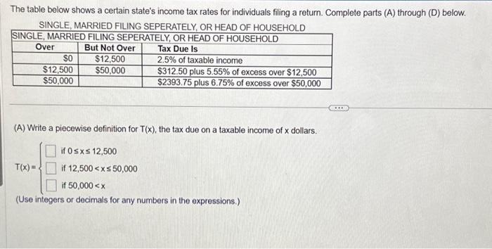 Solved The table below shows a certain state's income tax | Chegg.com