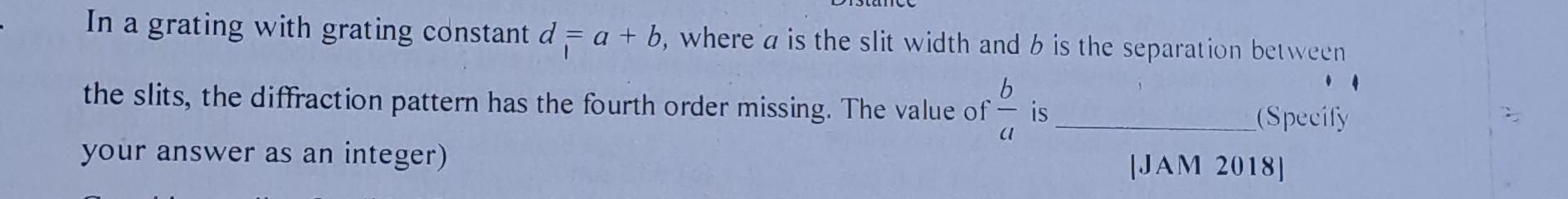 Solved In a grating with grating constant d1=a+b, where a is | Chegg.com
