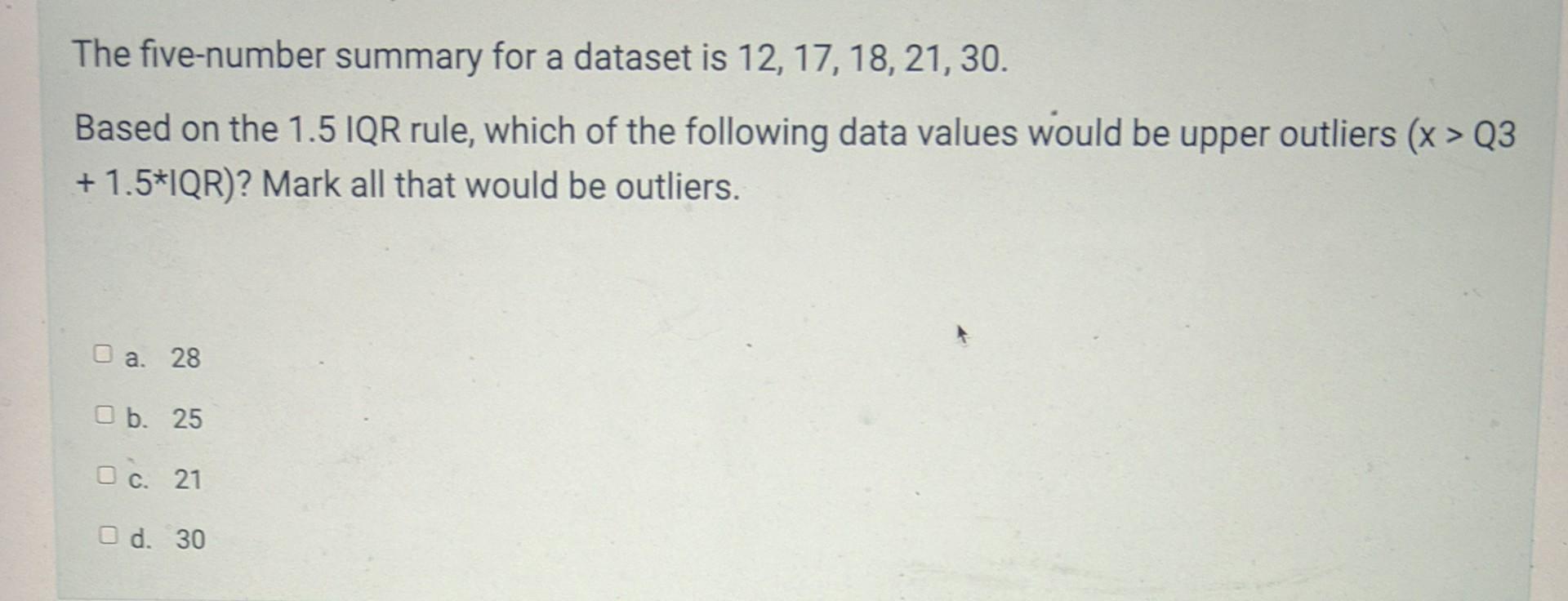 Solved The five-number summary for a dataset is | Chegg.com