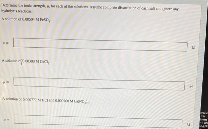 Solved Determine the ionic strength, μ, for each of the | Chegg.com
