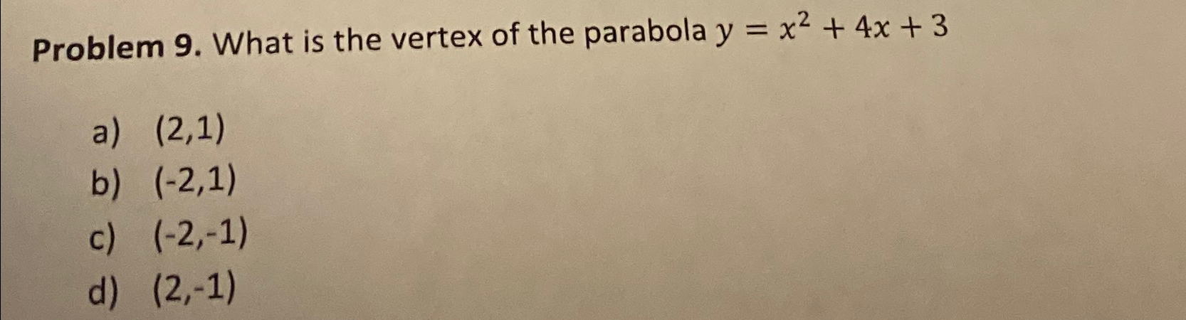 Solved Problem 9. ﻿What is the vertex of the parabola | Chegg.com
