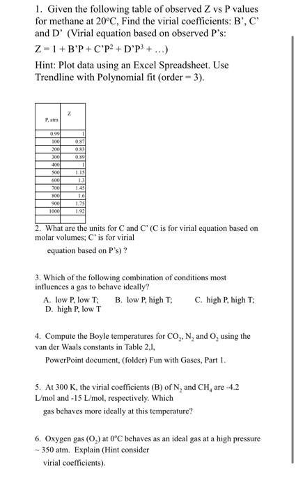 1. Given the following table of observed Z vs P | Chegg.com