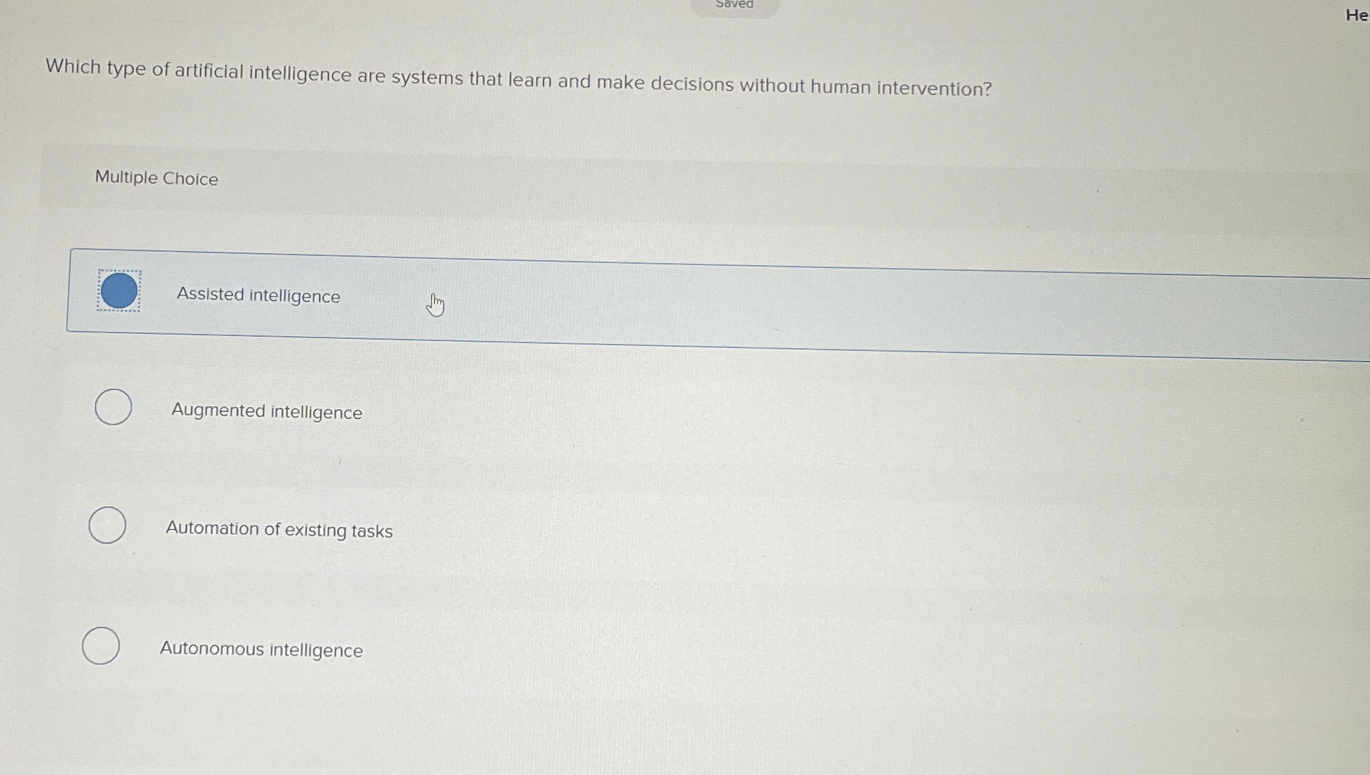 Solved Which type of artificial intelligence are systems | Chegg.com